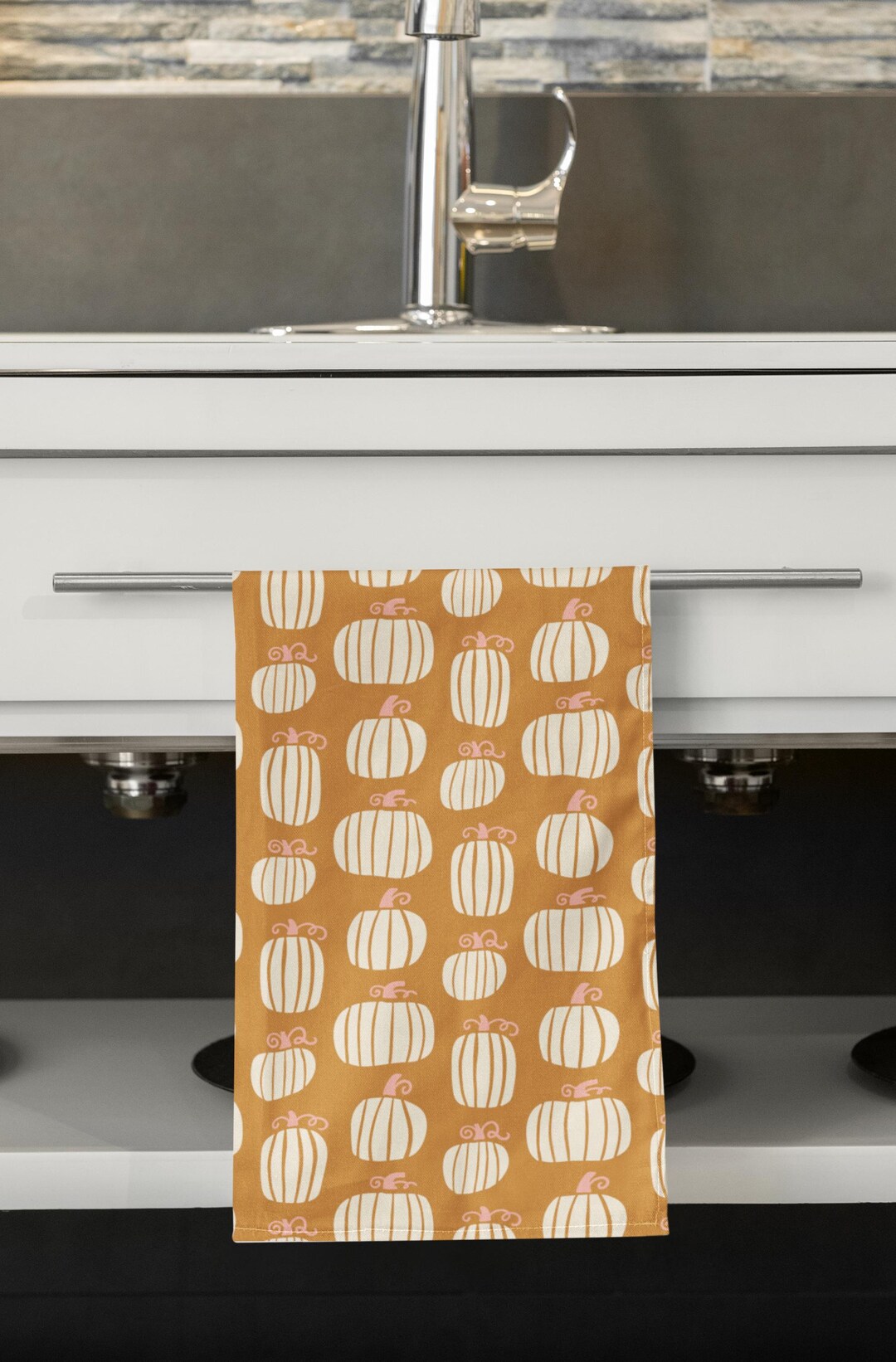 Retro Style Autumn Pumpkins Kitchen Towel, Fall Harvest Dish Cloths ...