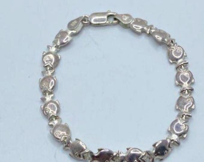 Vintage Sterling Silver Fish Link 7.5" Bracelet - Etsy