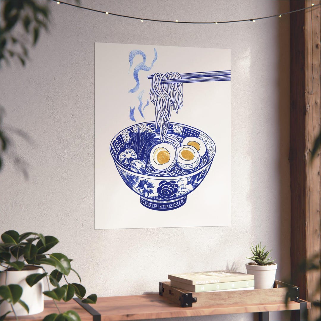 Anime Noodle Bowl Art Print, Kitchen Decor, Foodie Wall Art, Japanese ...