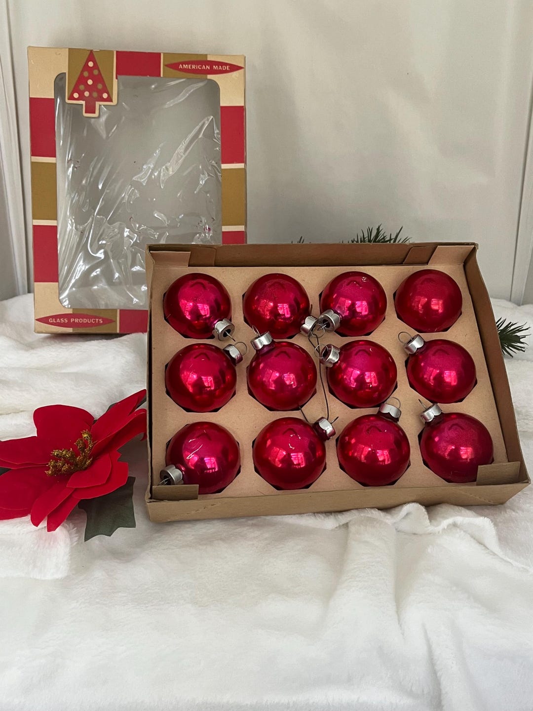 Coby Ornament Box Set of 12 Red Glass Rounds. - Etsy