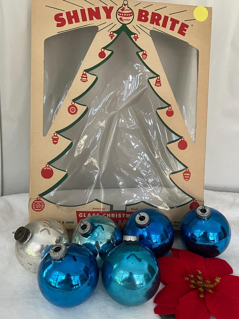 Shiny Brite Ornament Boxed Set. Set Includes 12 Glass Round Shiny Brite ...