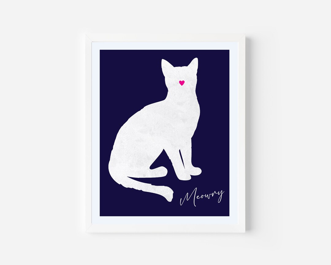Meowry Cat Art, White Cat Art Print, Cat Digital Print, Inspired by ...