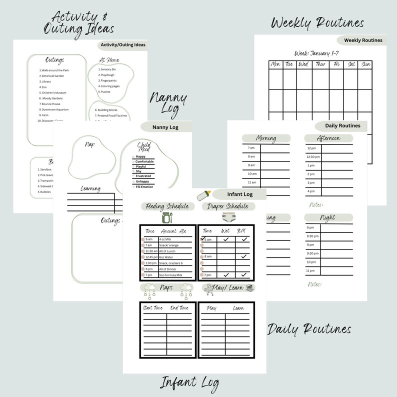 Editable Nanny Binder/ Nanny Agreement/nanny Notes/ Nanny Planner ...