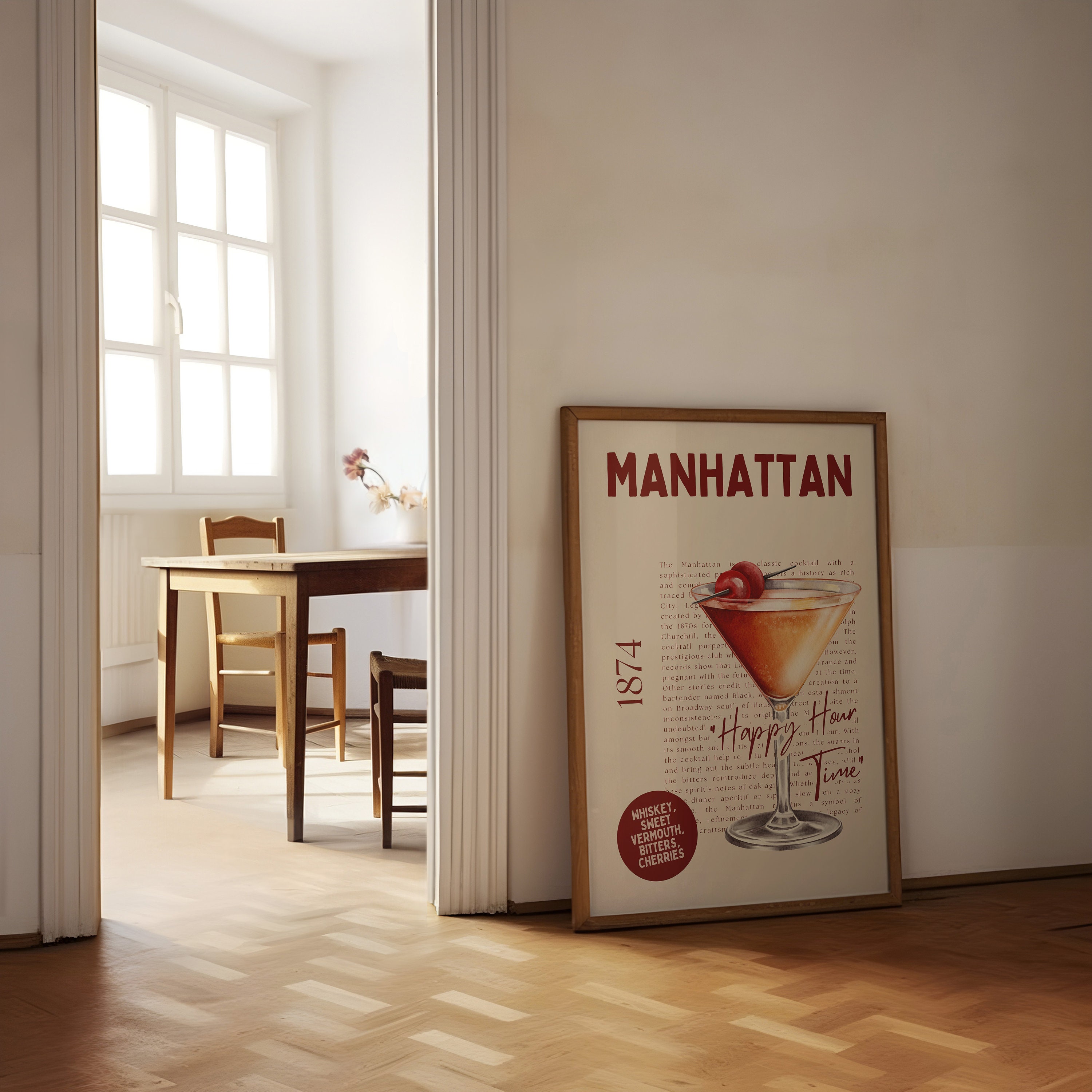 Cocktail Bar Sign Menu Card Kitchen Wall Decor Apartment Gift Idea for ...