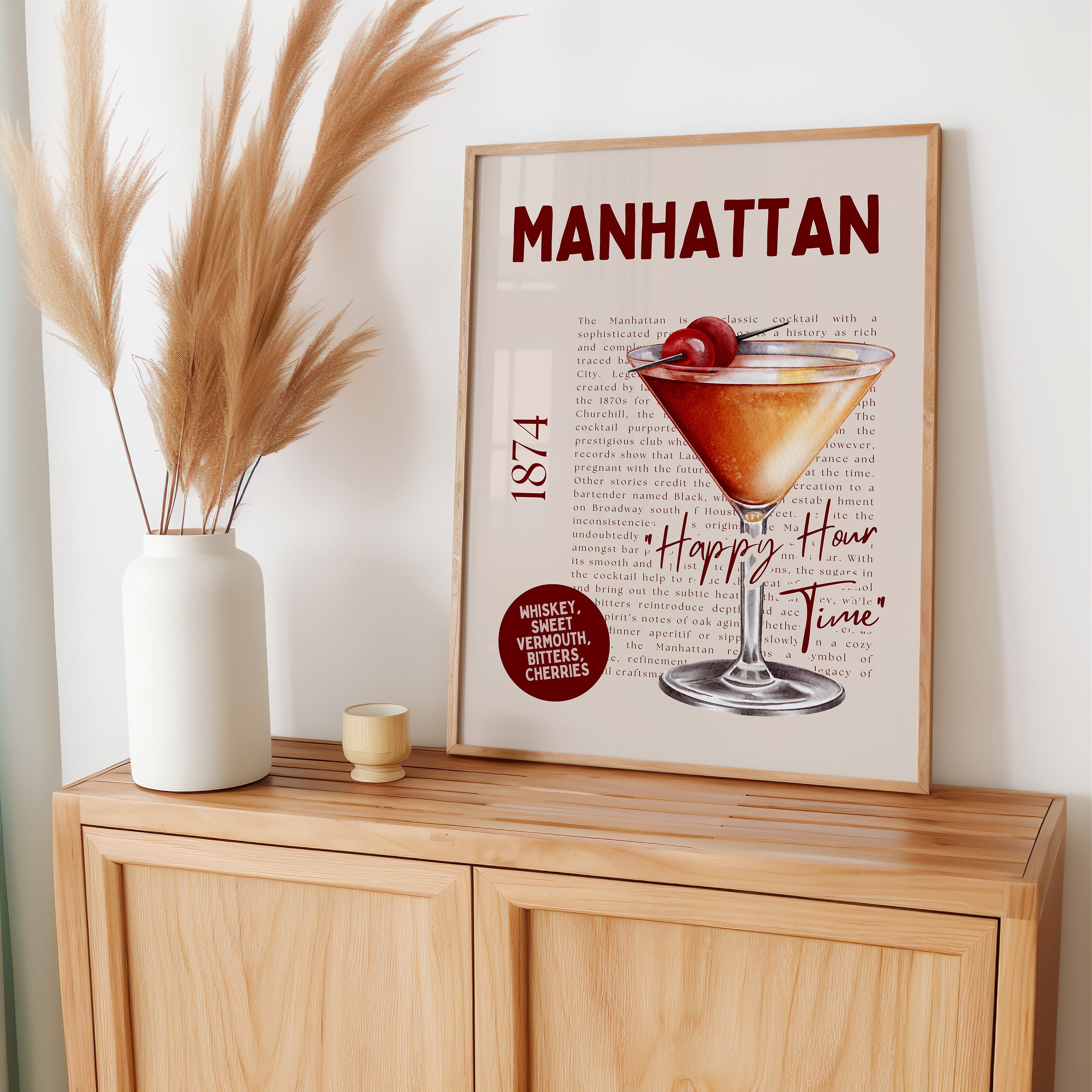 Cocktail Bar Sign Menu Card Kitchen Wall Decor Apartment Gift Idea for ...