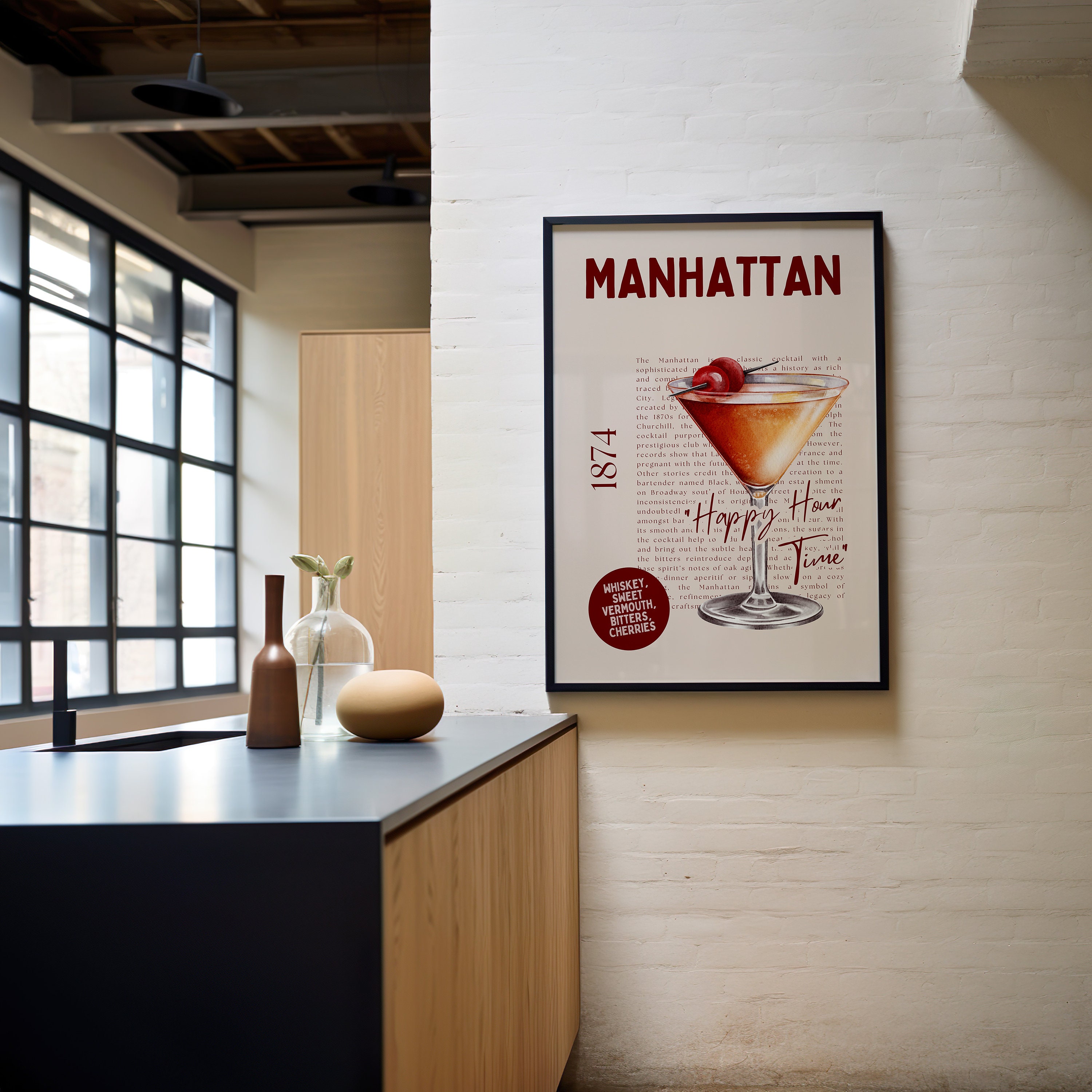 Cocktail Bar Sign Menu Card Kitchen Wall Decor Apartment Gift Idea for ...