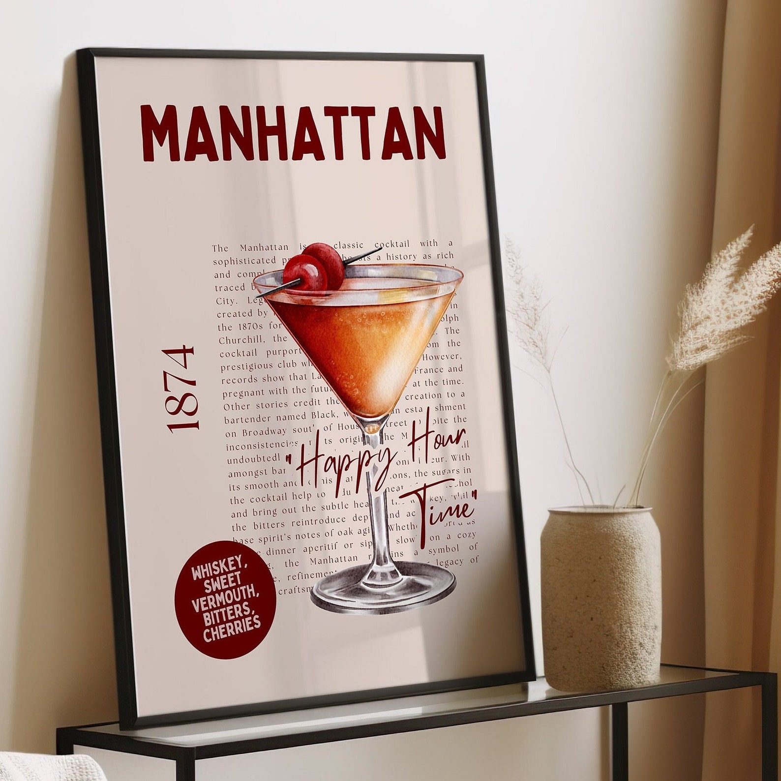 Cocktail Bar Sign Menu Card Kitchen Wall Decor Apartment Gift Idea for ...