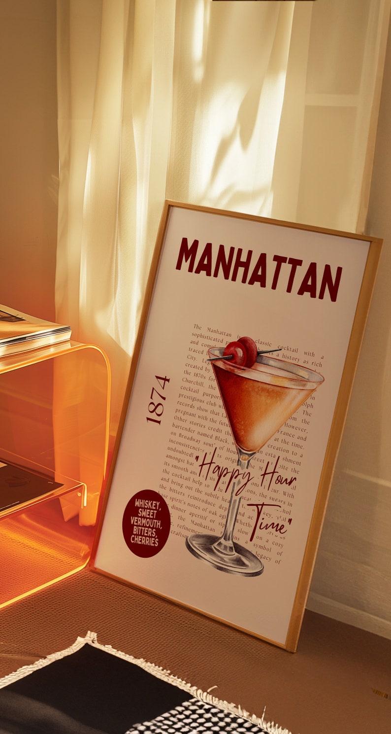 Cocktail Bar Sign Menu Card Kitchen Wall Decor Apartment Gift Idea for ...