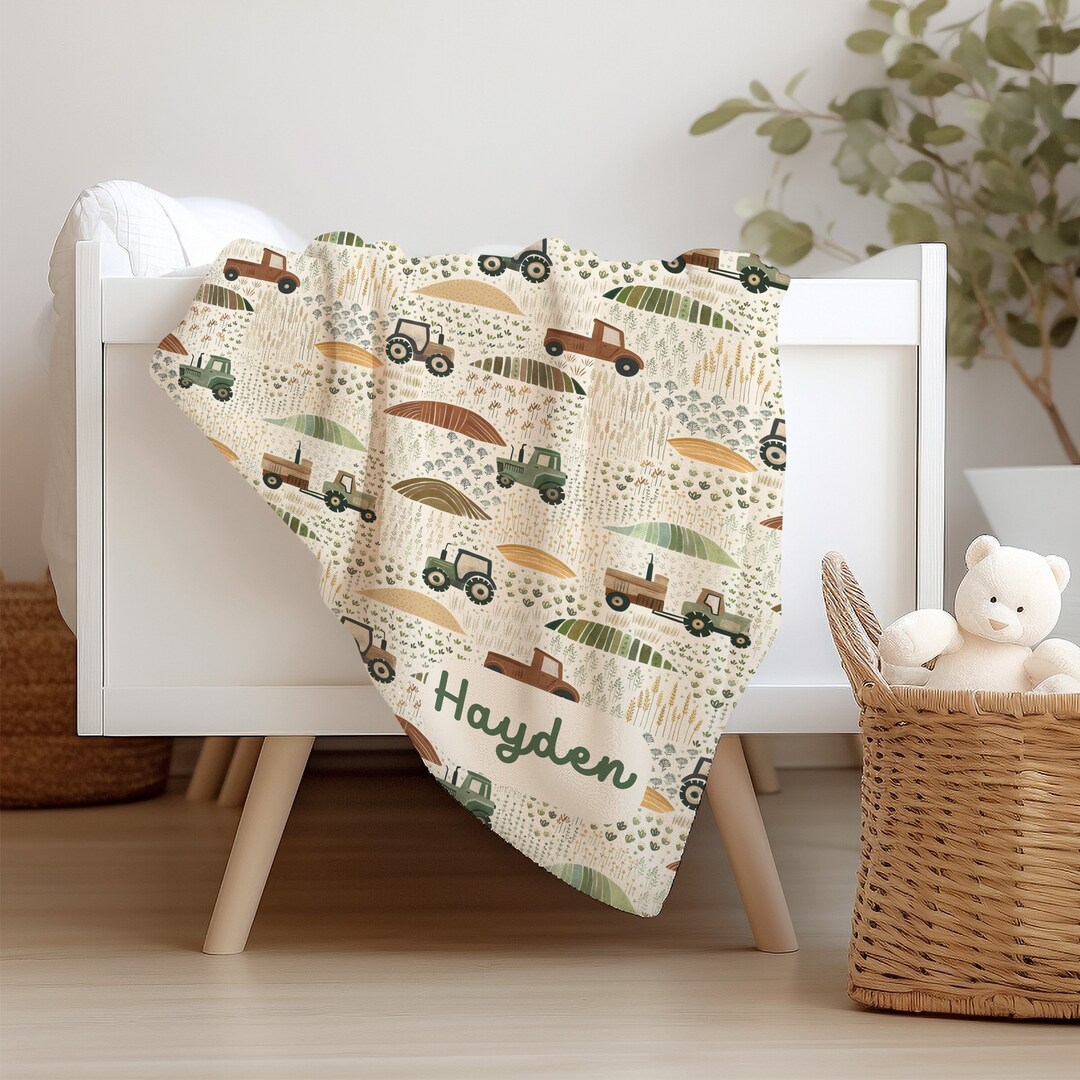 Tractor Name Blanket, Boho Tractor Blanket, Truck Name Blanket, Baby ...