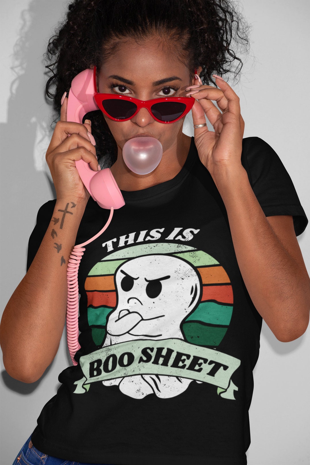 Retro Cute Ghost 'boo' Graphic T-shirt, Vintage Halloween Spooky Ghost ...