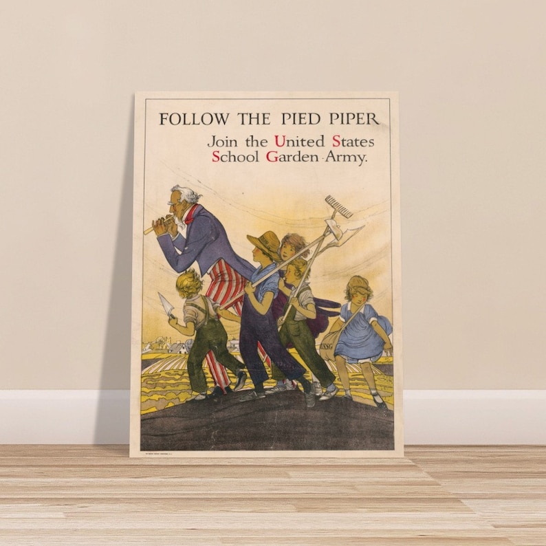 WWI Propaganda Children March Poster United States School Garden Army ...