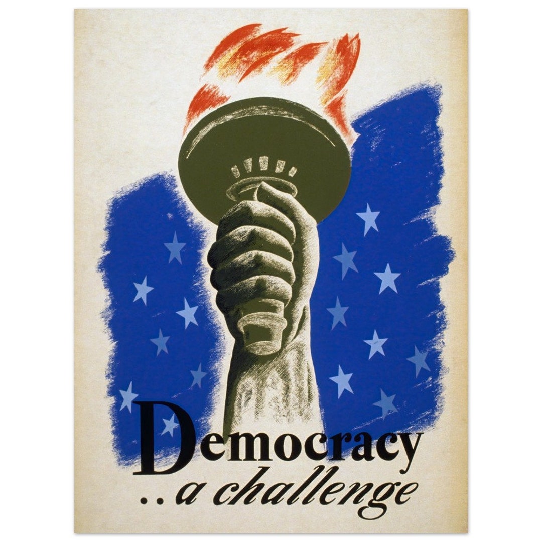 1940's Democracy USA Vintage Poster - United States Statue of Liberty ...