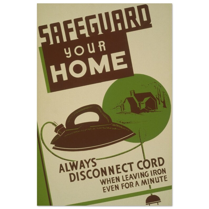 Vintage Home Electric Safety Poster Print - WPA Iron, Electricity, Cord ...