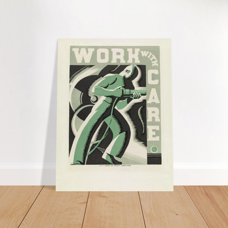 Work Factory Safety Poster Vintage - Work With Care WPA Print 1930's - Etsy