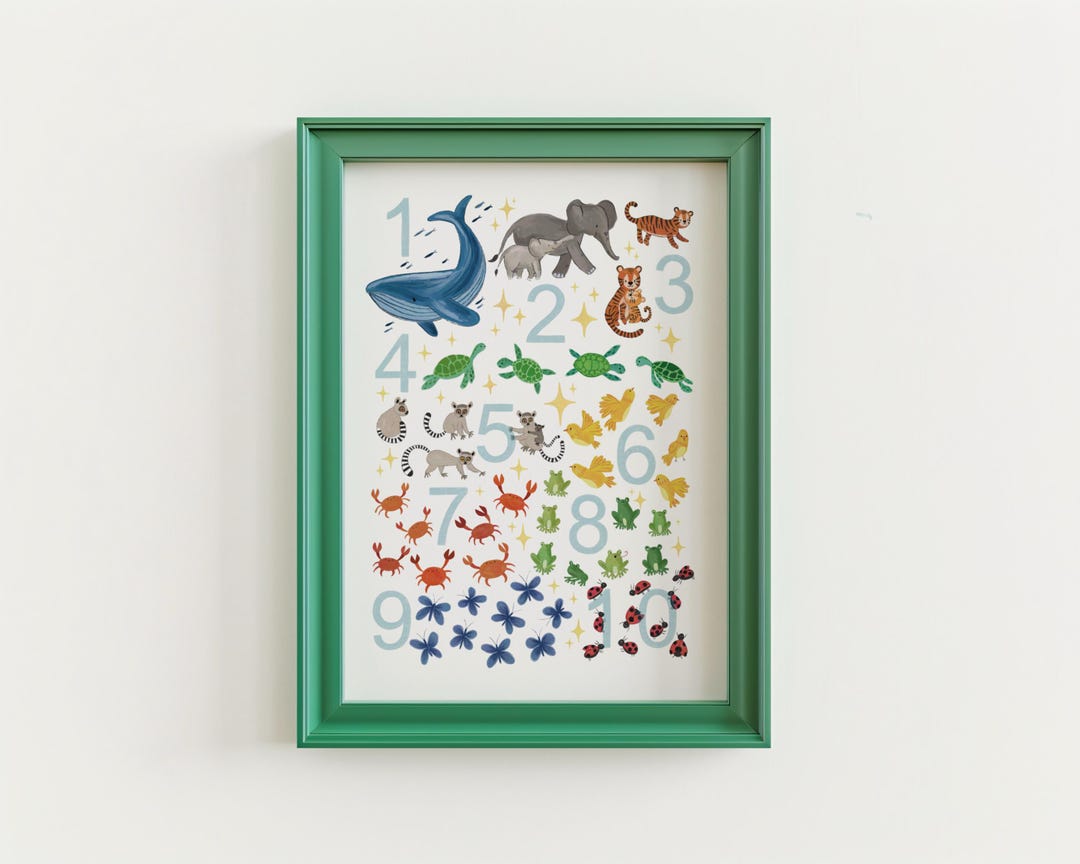Animal Counting Poster: Colorful Kids Educational Print - Etsy