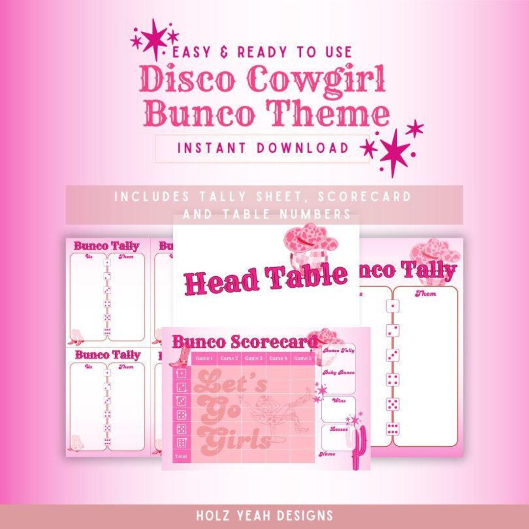 Disco Cowgirl Bunco Theme - Ladies Night Bunco - Bunco Scoresheet-bunco ...
