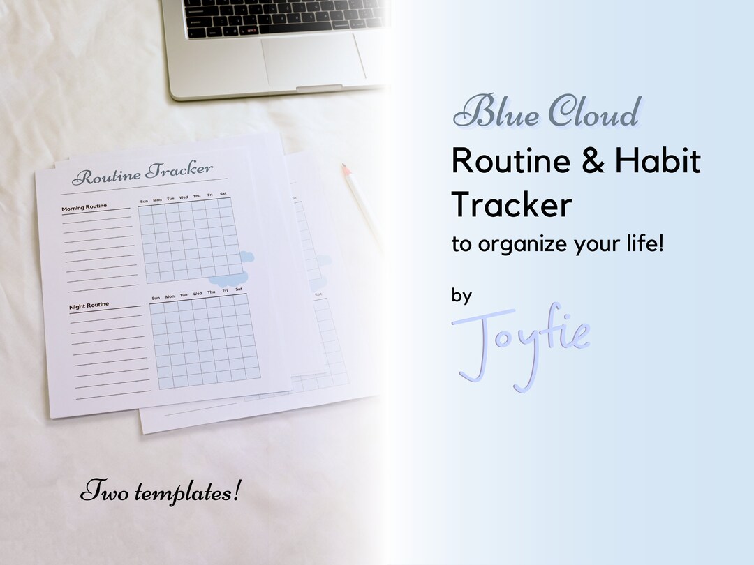 Blue Cloud Routine Checklist and Daily Habit Tracker, Printable Weekly ...