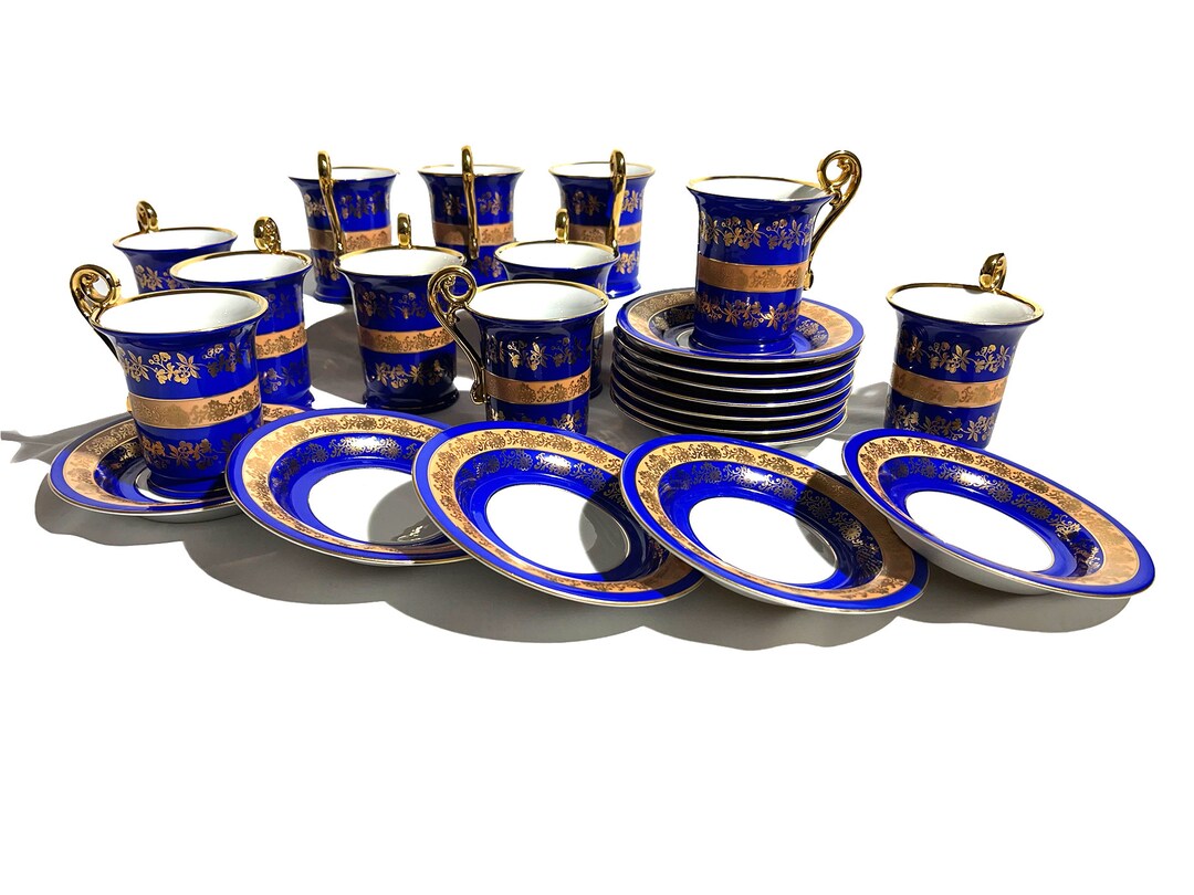 Antique German B.E.S. 12-piece Porcelain Tea Set Handcrafted Elegance ...