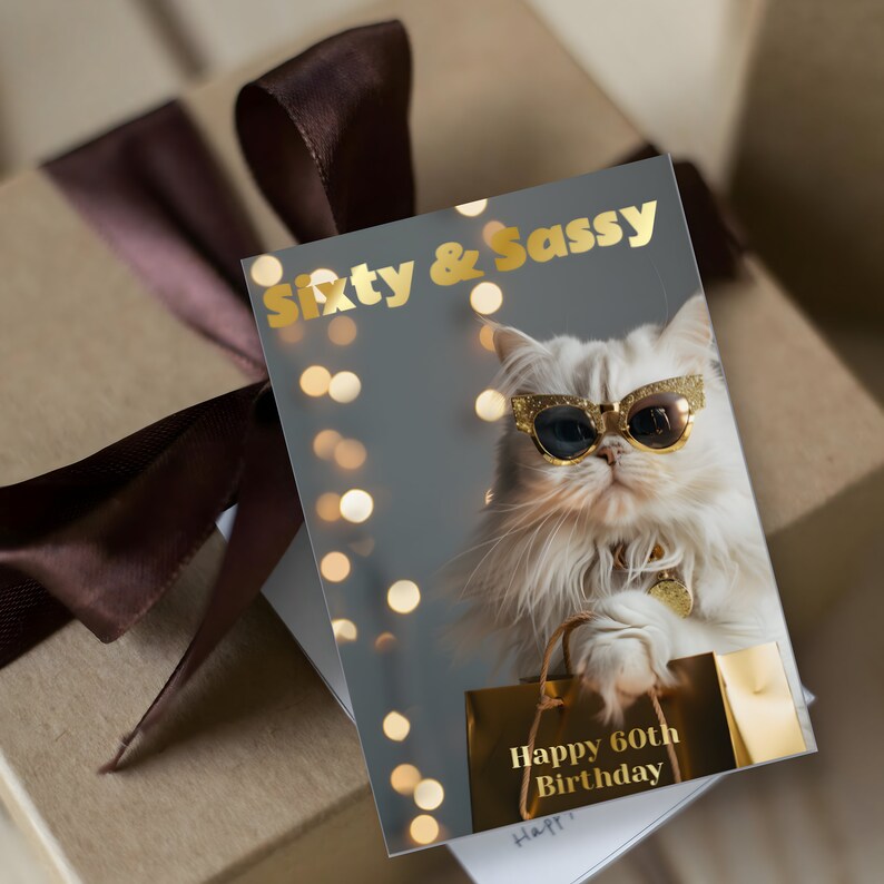60th Birthday Card, Sixty Birthday Card, Humourous Birthday Cards, Cat ...