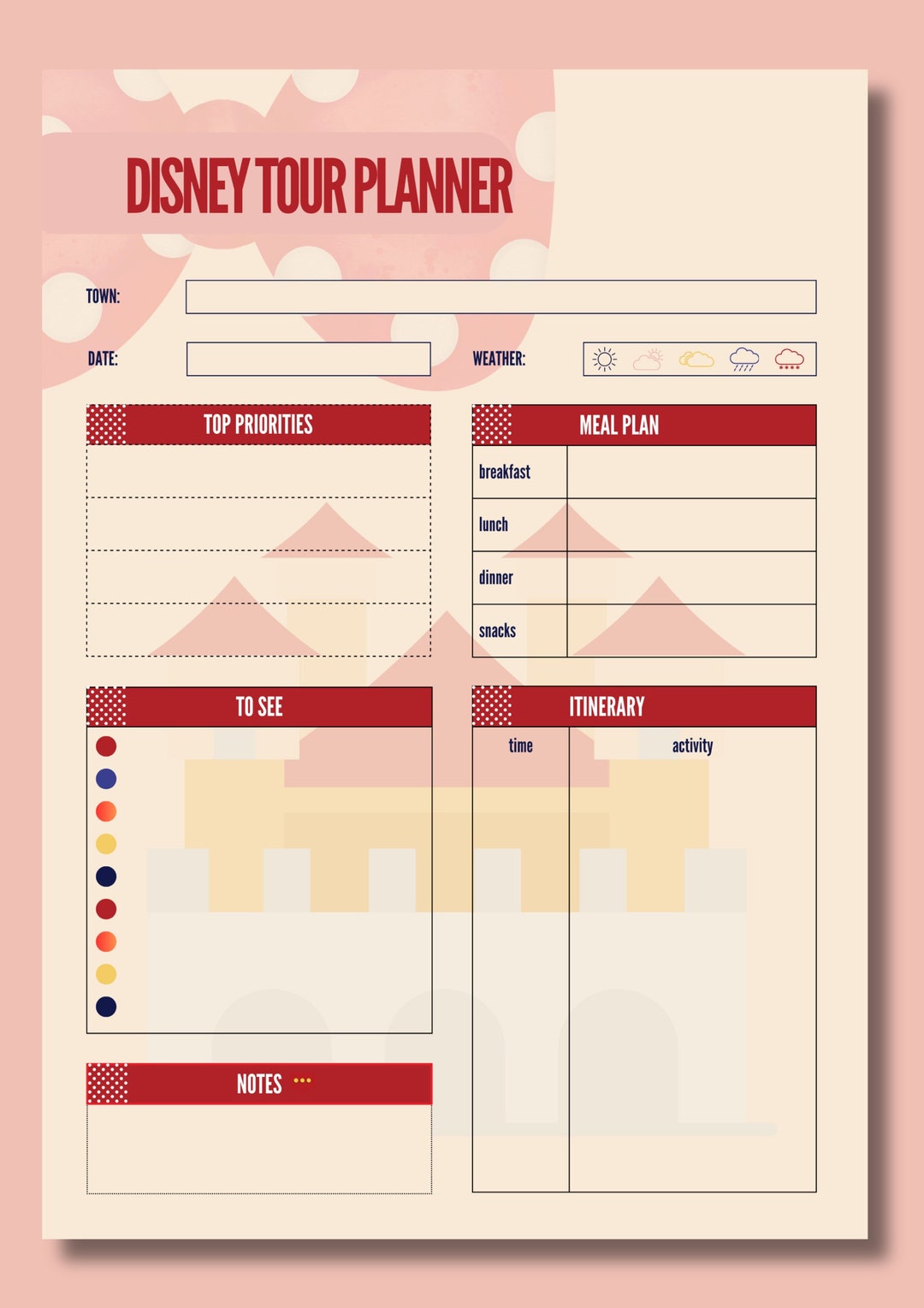 Wdw Daily Park Planner, Wdw Itinerary Planner, Tour Daily Planner - Etsy