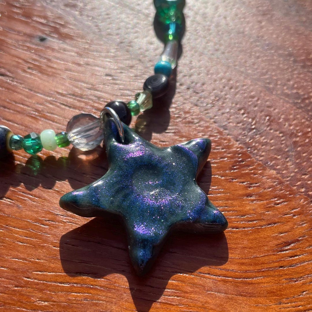 Blue Iridescent Star Spiral Swirl Fossil Ammonite Beaded Necklace - Etsy