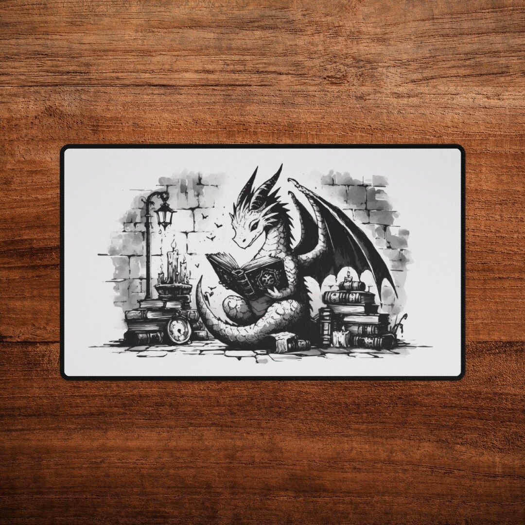 Dragon Playmat, Dragon Deskmat, Dragon and Books, MTG Playmat, Dragon ...