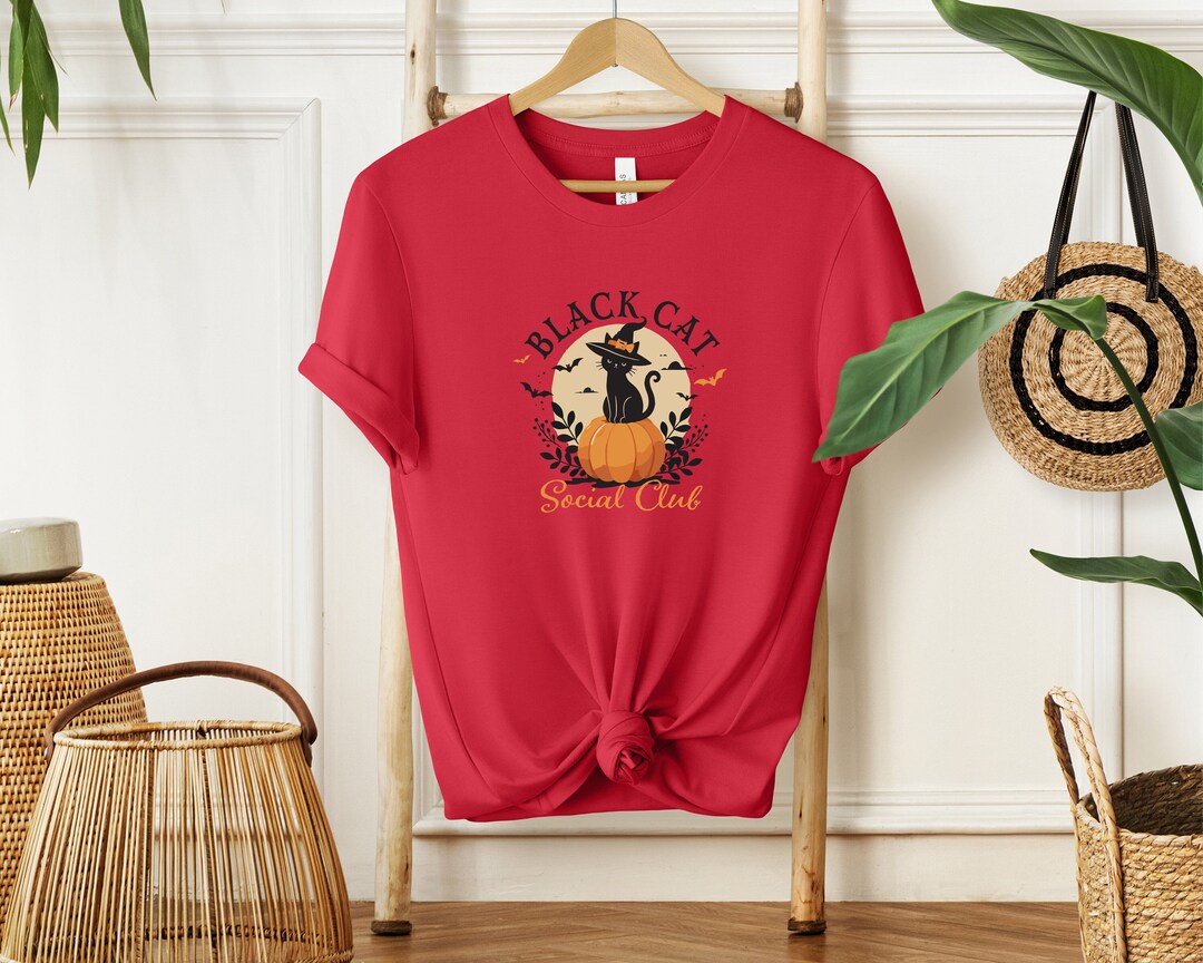 Black Cat Social Club T-shirt, Black Cat With Hat Halloween Tee, Fall ...
