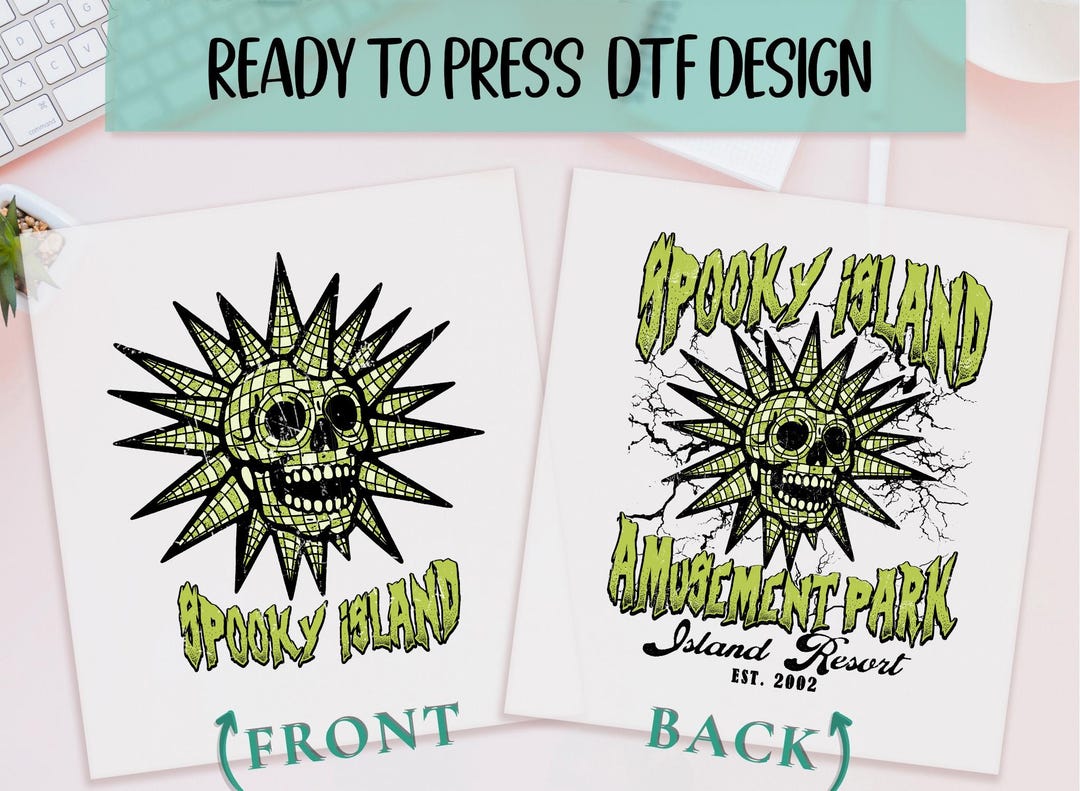 Spooky Island DTF Transfer, Halloween Theme Skull Design, Retro ...