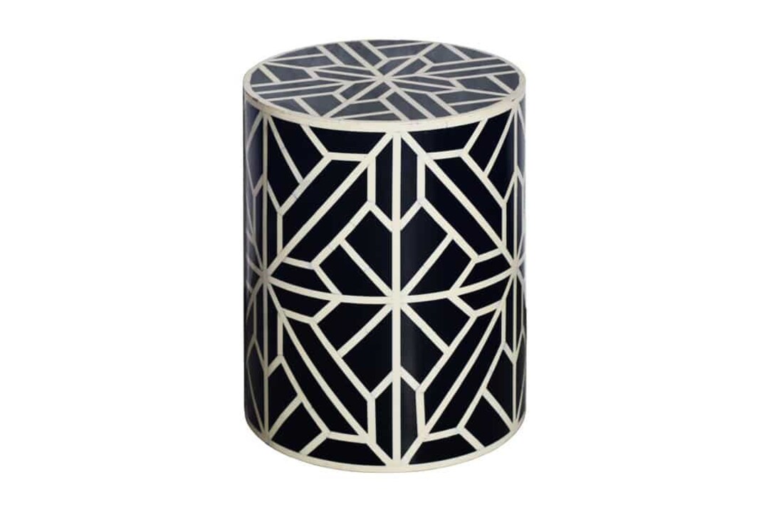 Bone Inlay Side Table HARMONY NATURE 45 Cm Round Black White Inlaid ...