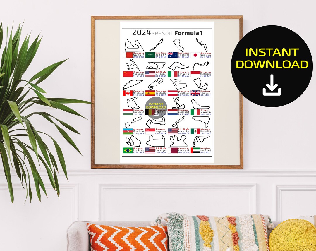 2024 Formula 1 Calendar. Digital Download. Printable Formula One Race ...