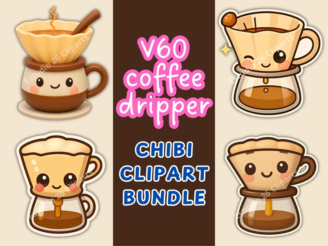 Cute Chibi V60 Coffee Dripper, Clipart Bundle - Specialty Coffee Shop ...