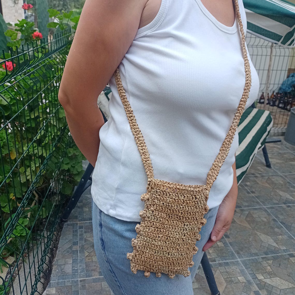 Woven Raffia Phone Bag With Straw Long Strap Small Crossbody Phone Case ...