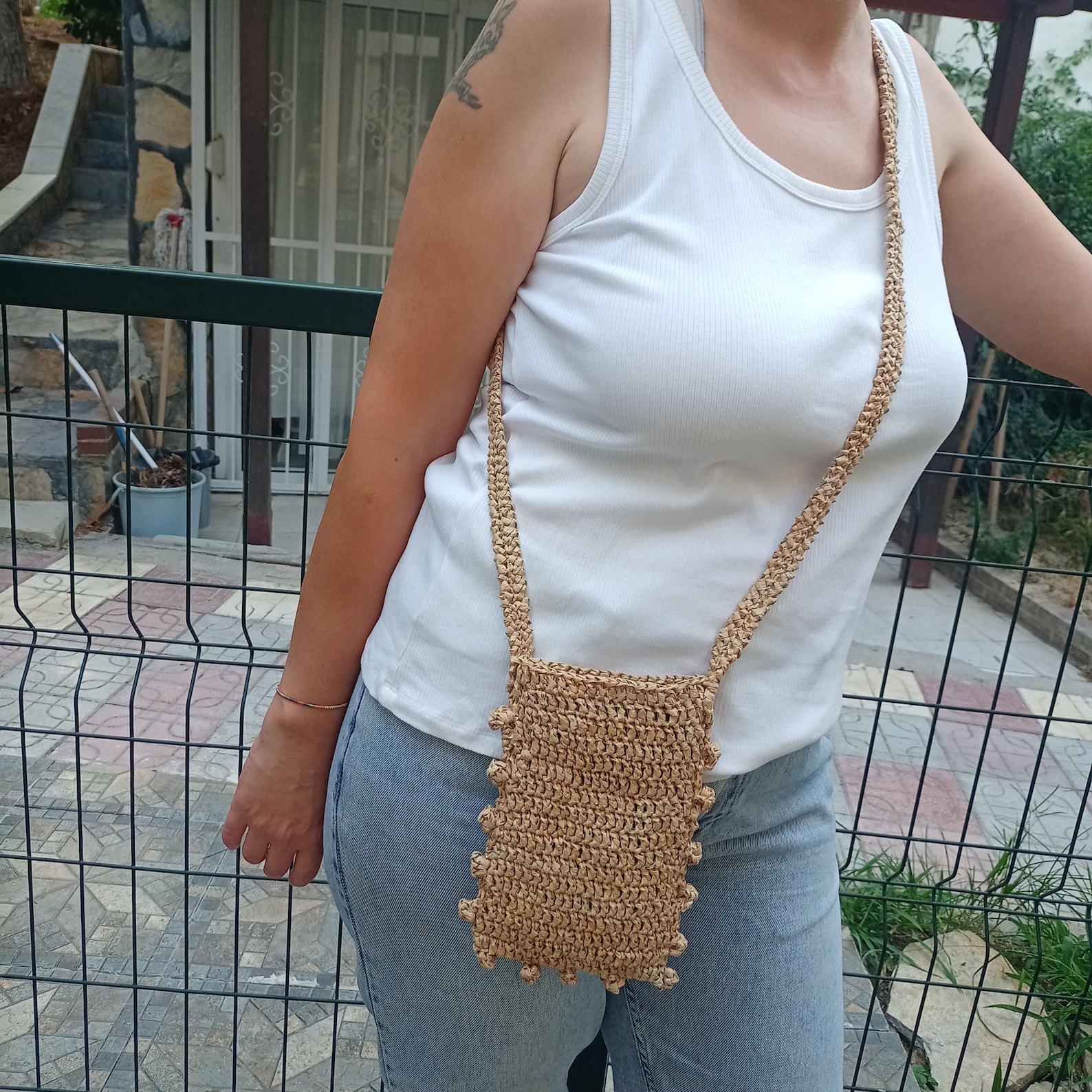Woven Raffia Phone Bag With Straw Long Strap Small Crossbody Phone Case ...