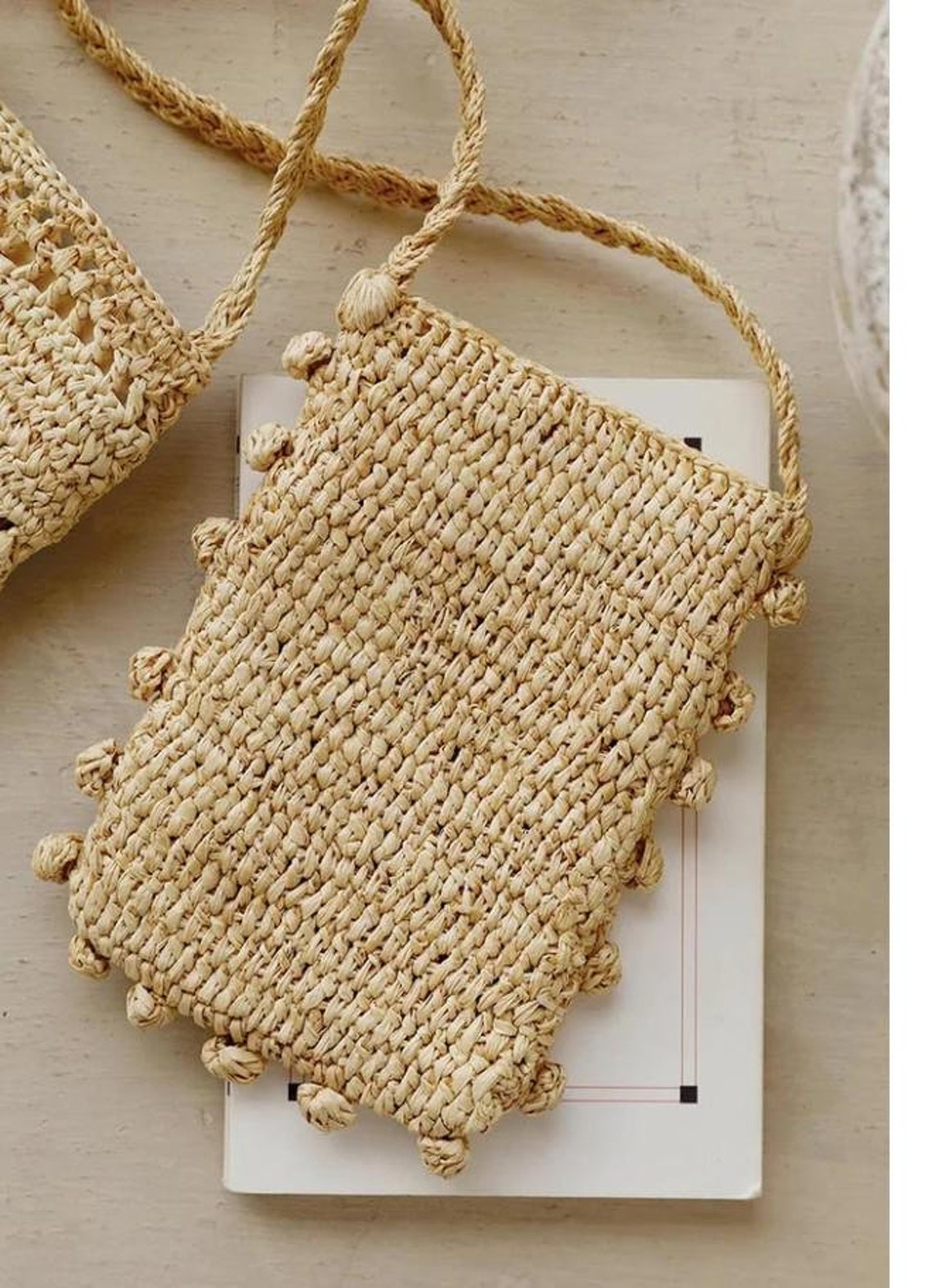 Woven Raffia Phone Bag With Straw Long Strap Small Crossbody Phone Case ...