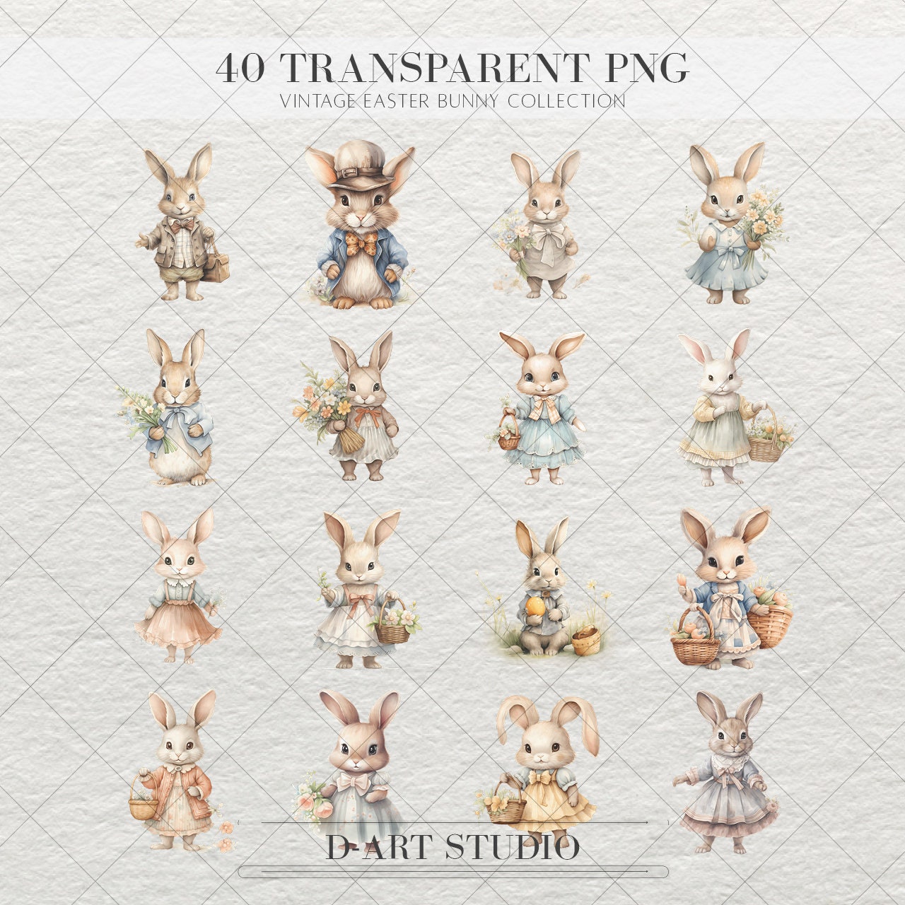 Easter Clipart PNG, Vintage Easter Bunny Clipart 40 PNG, Watercolour ...
