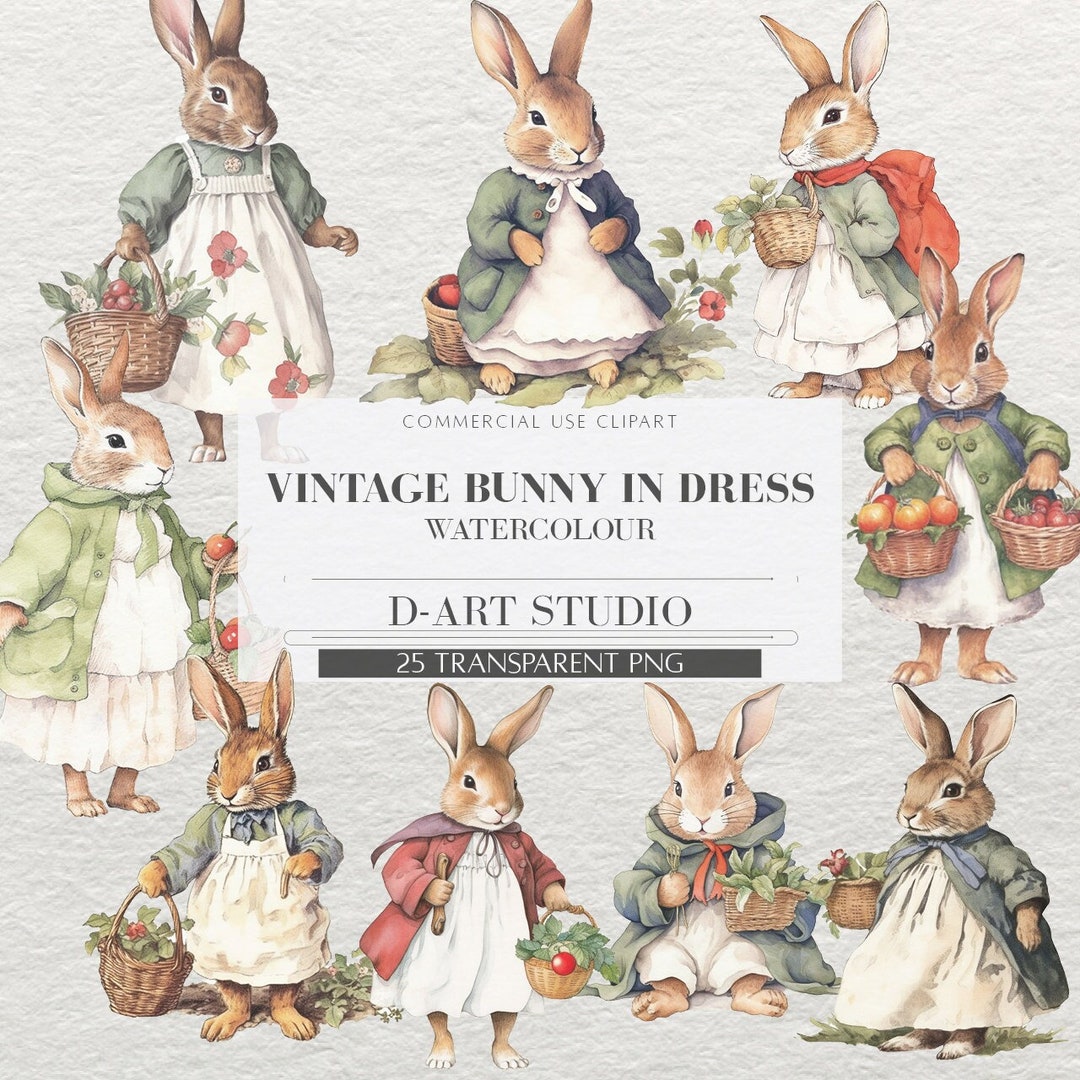 Easter Clipart PNG, Easter Bunny in Dress Clipart 25 PNG, Watercolour ...