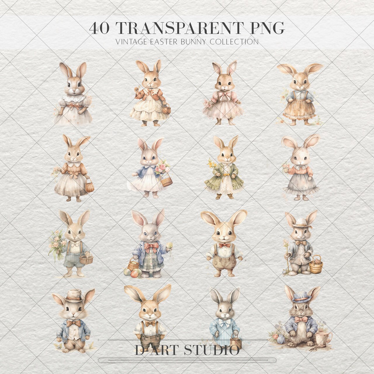 Easter Clipart PNG, Vintage Easter Bunny Clipart 40 PNG, Watercolour ...