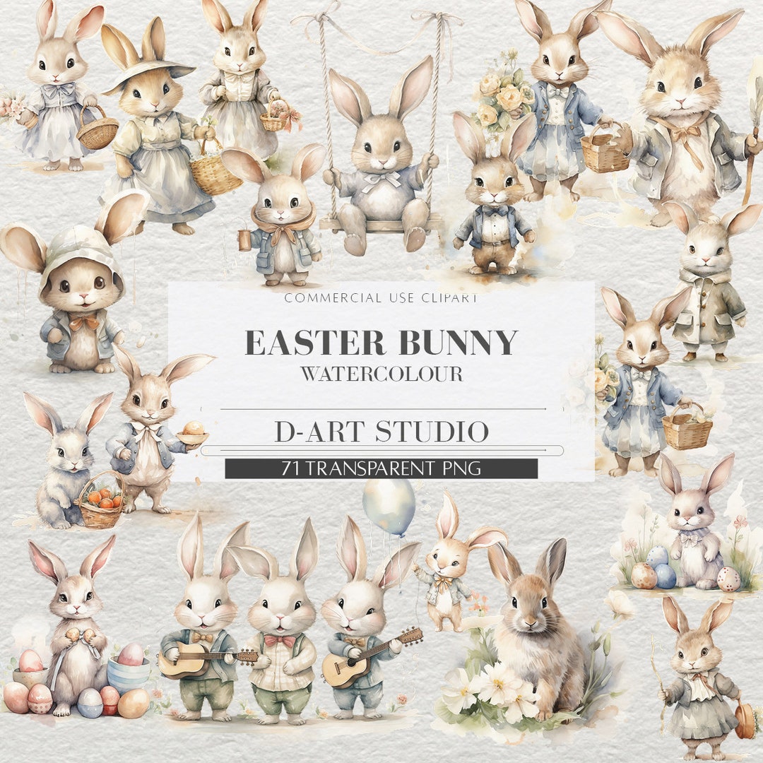 Easter Clipart PNG, Easter Bunny Clipart 71 PNG, Watercolor, Spring ...