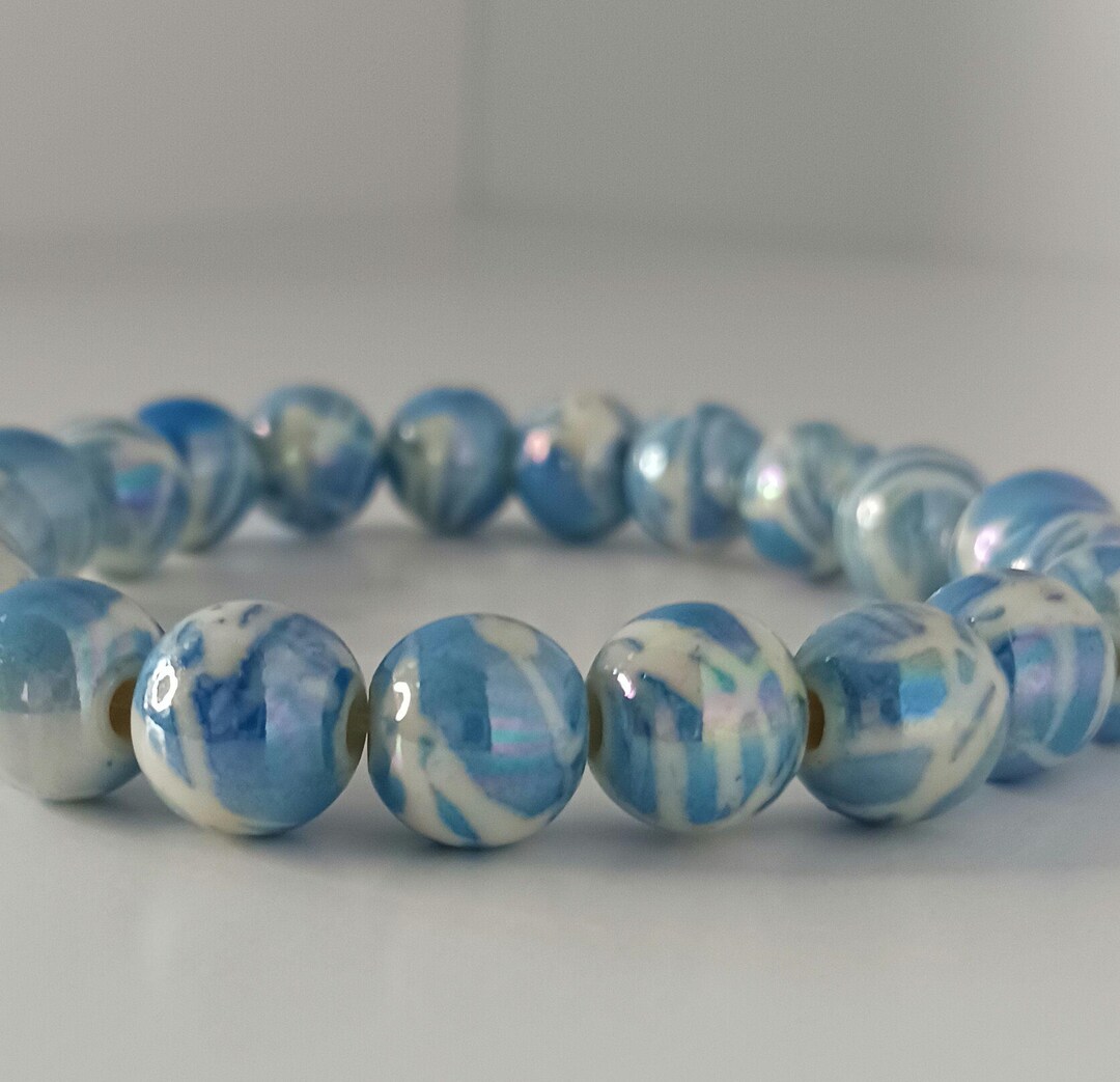 Blue and White Bead Bracelet - Etsy