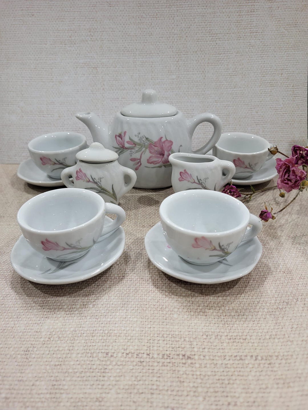 Vintage Mini Porcelain Tea Set, Child's Miniature Tea Set of 13 Pieces ...