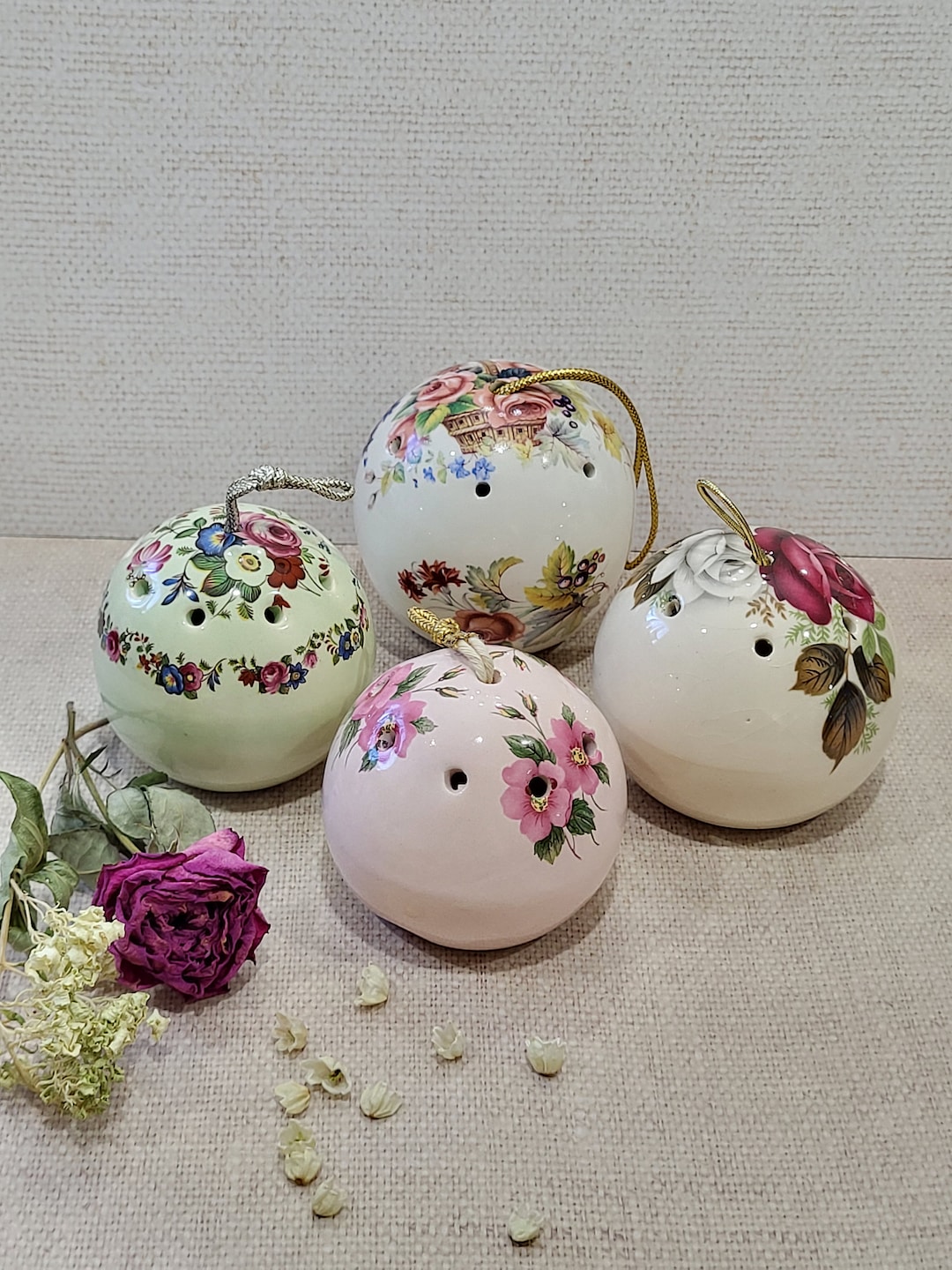 Vintage Ceramic Pomanders, Floral Patterns, Home Fragrances, Lot of 4 ...