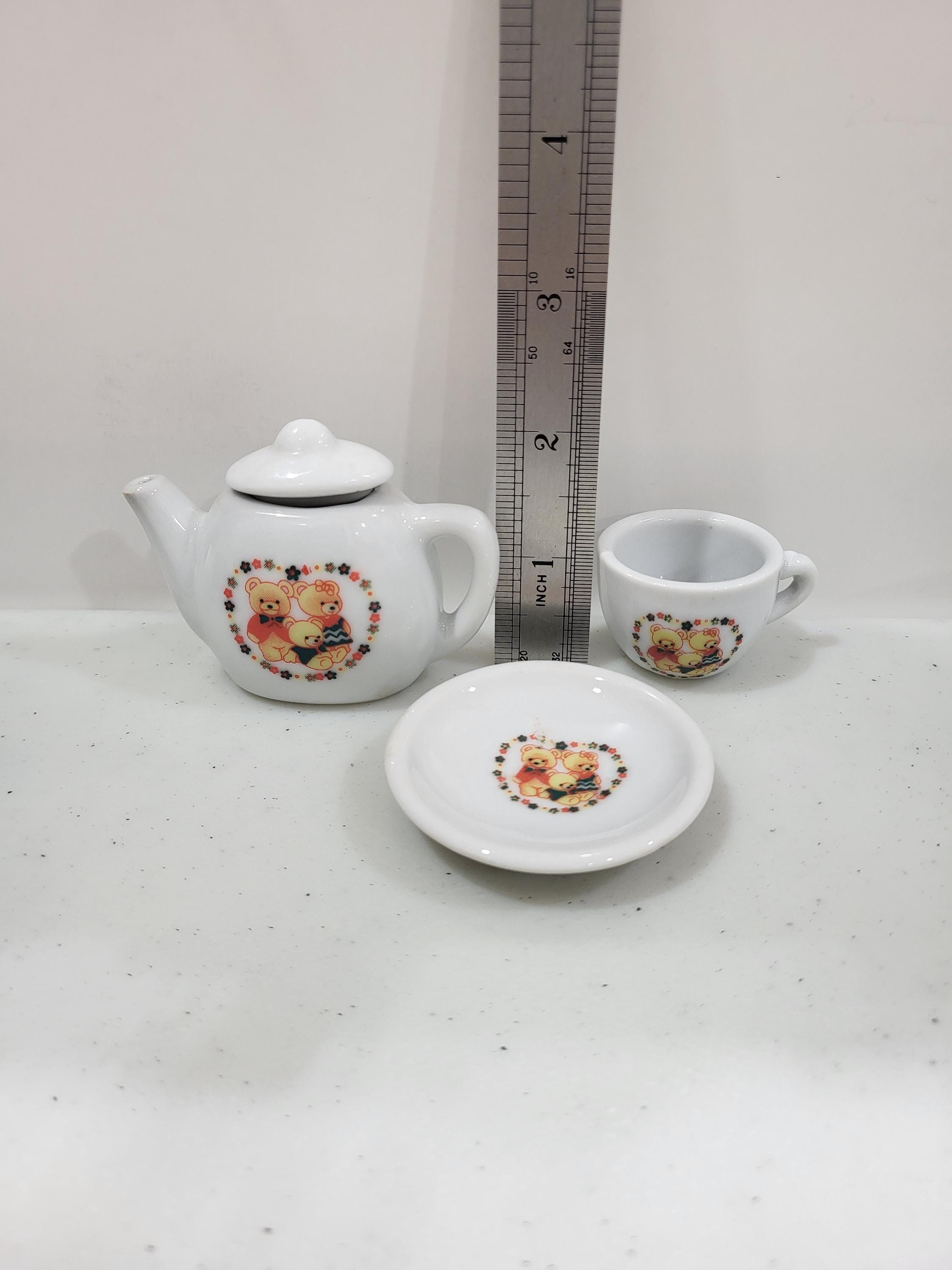 Dollhouse Miniature Vintage Teddy Bears, Lot of 3 Miniature Tea Sets ...