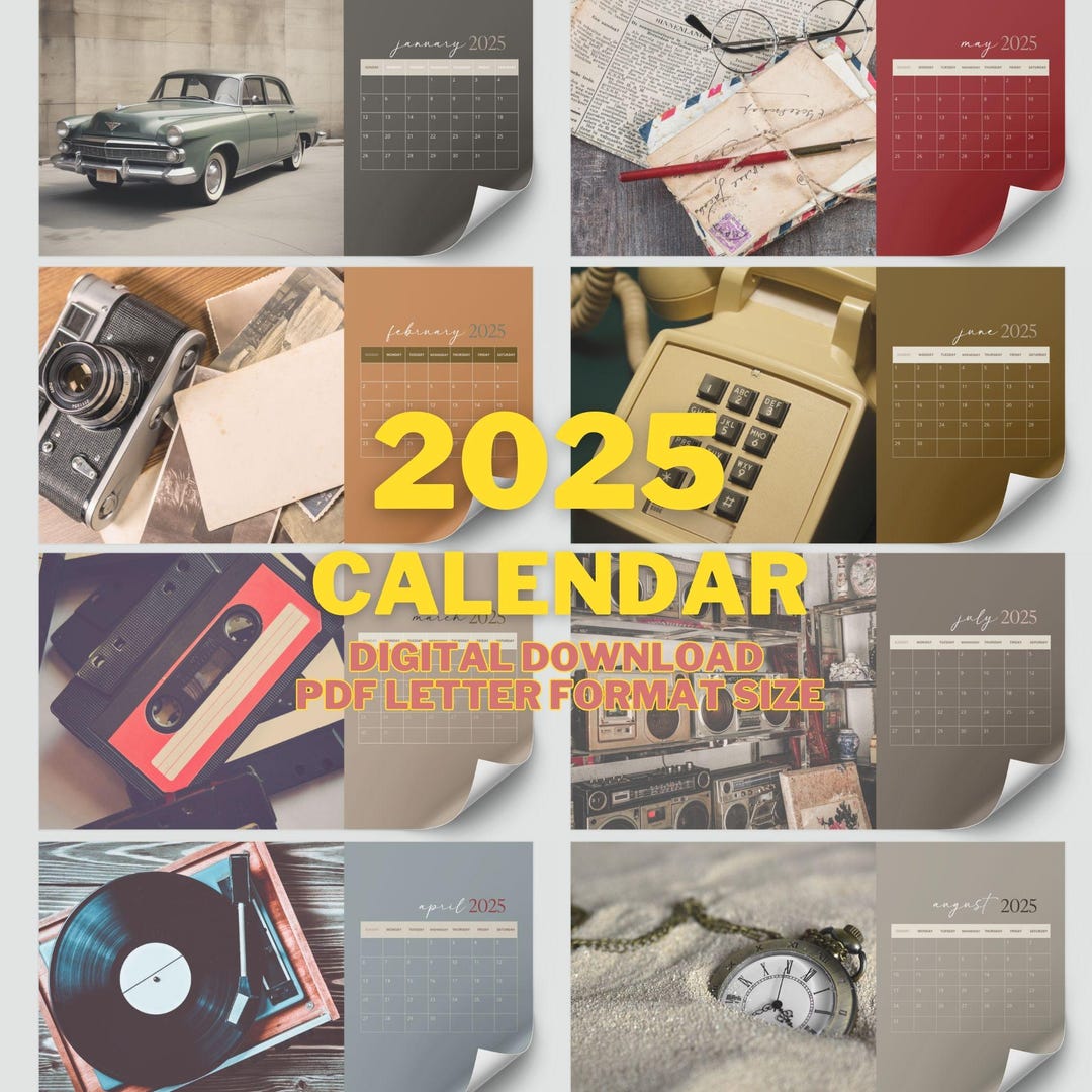 2025 Vintage Inspired Calendar Printable, January 2025 Calendar, Desk ...