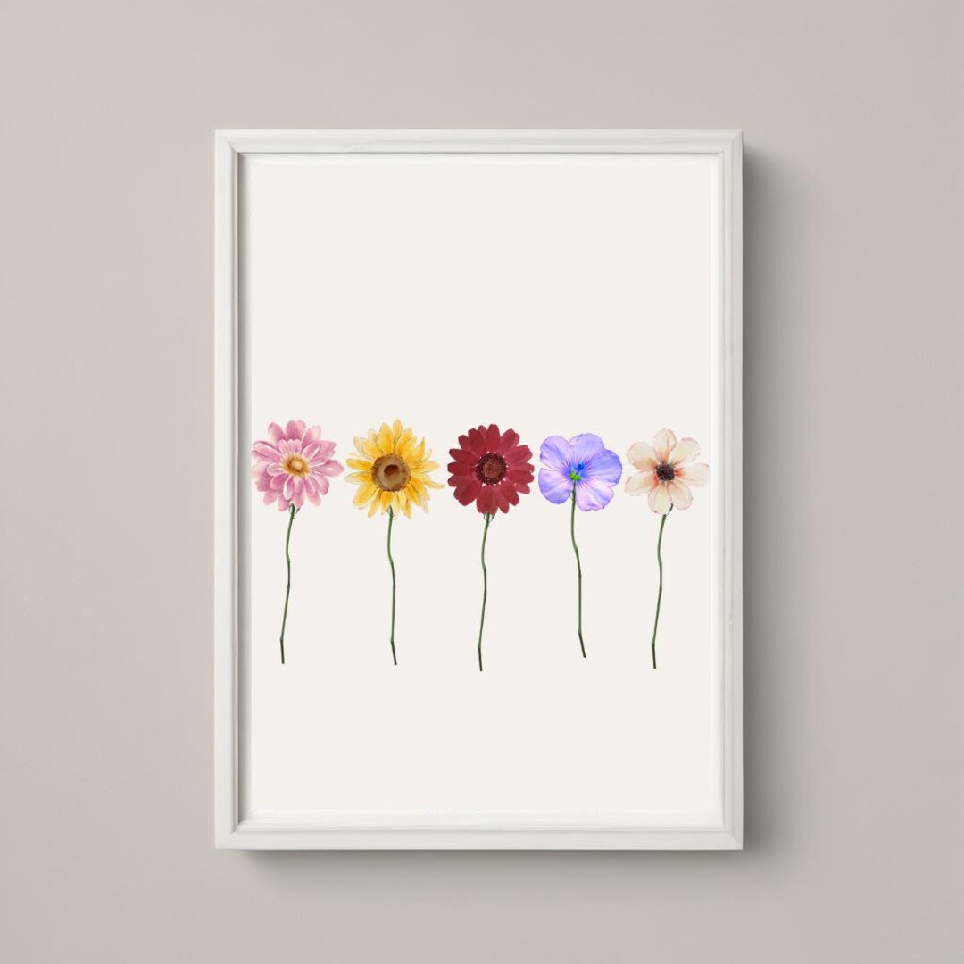 Minimal Flower Wall Art, Flower Art Print, Downloadable Floral Decor ...