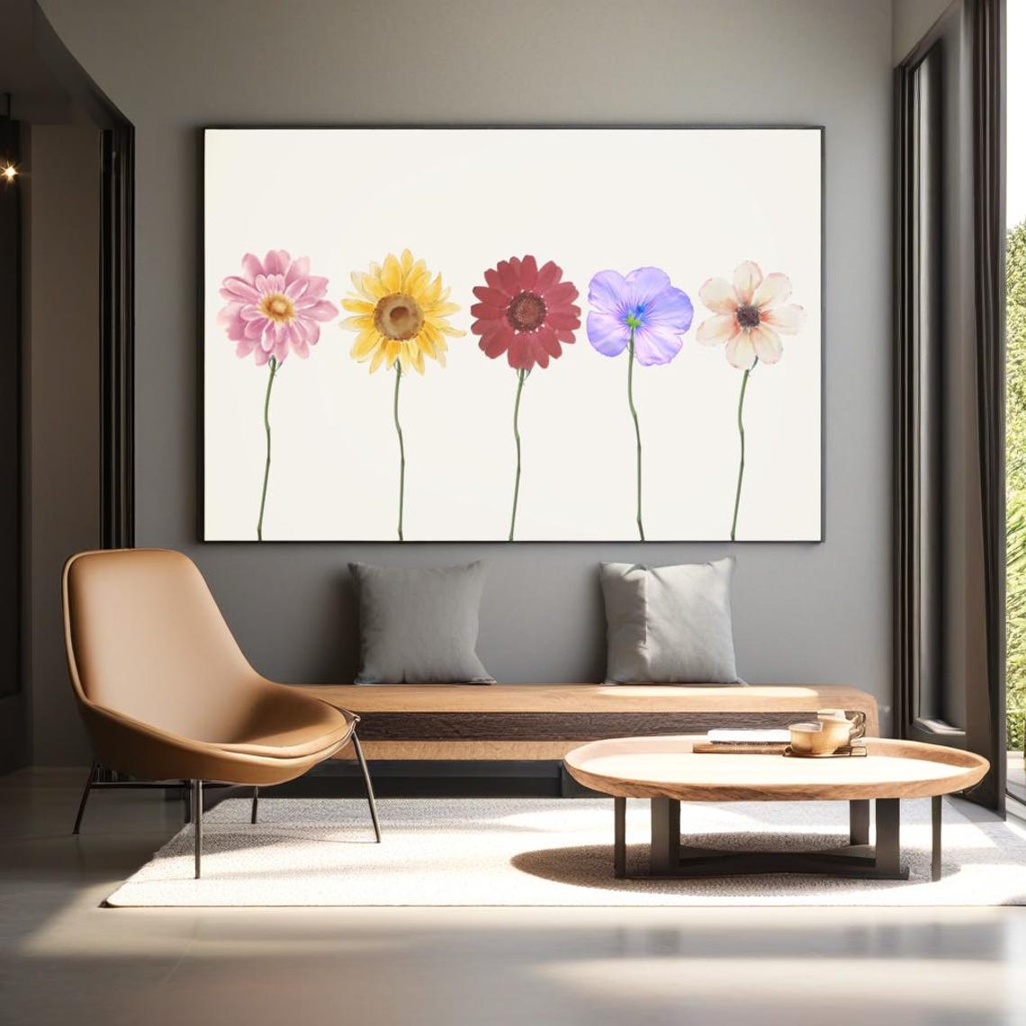 Minimal Flower Wall Art, Flower Art Print, Downloadable Floral Decor ...
