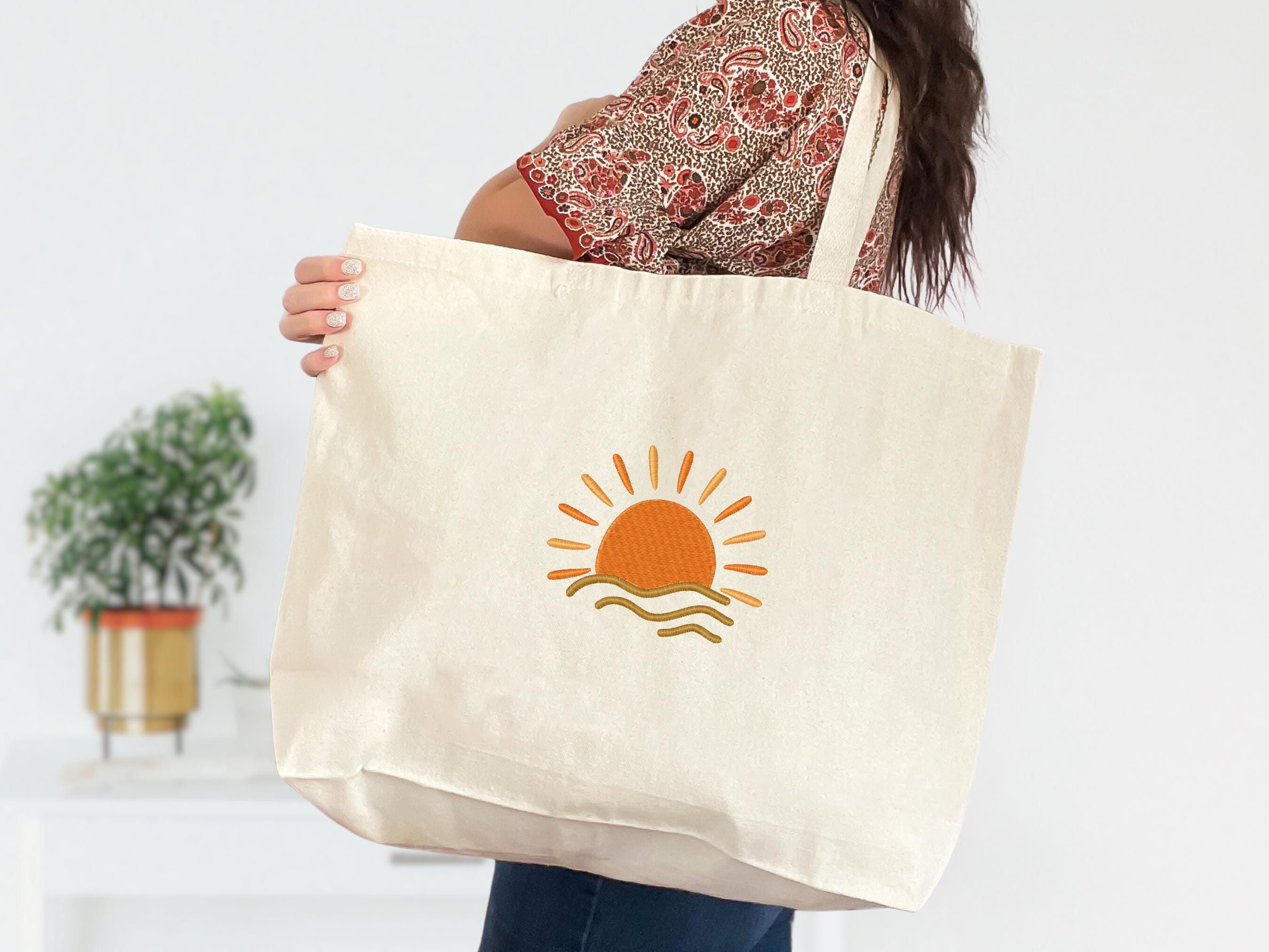 Embroidered Boho Sun Canvas Tote Bag, Embroidered Sunshine Tote Bag ...