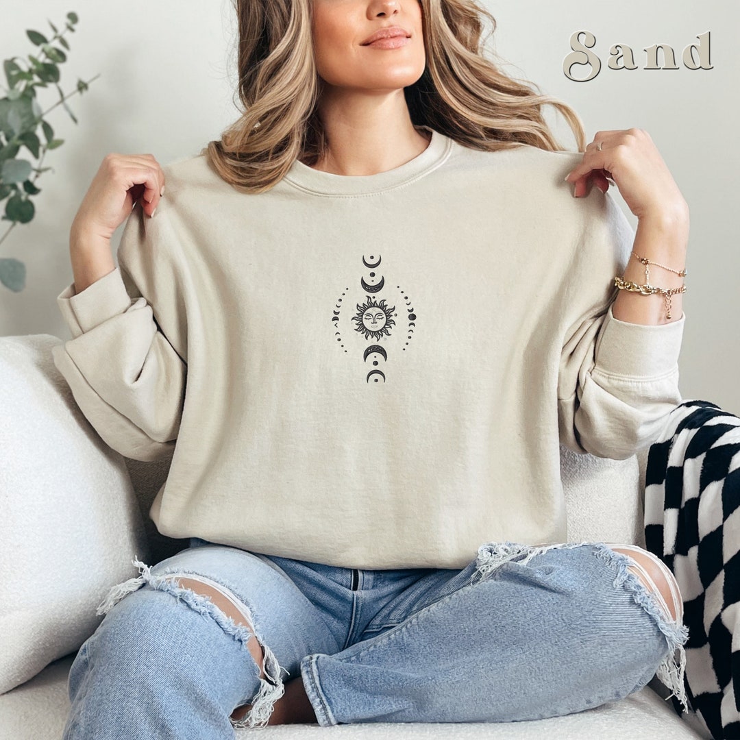 Embroidered Mystic Moon and Sun Sweatshirt, Boho Vintage Moon Sweat ...