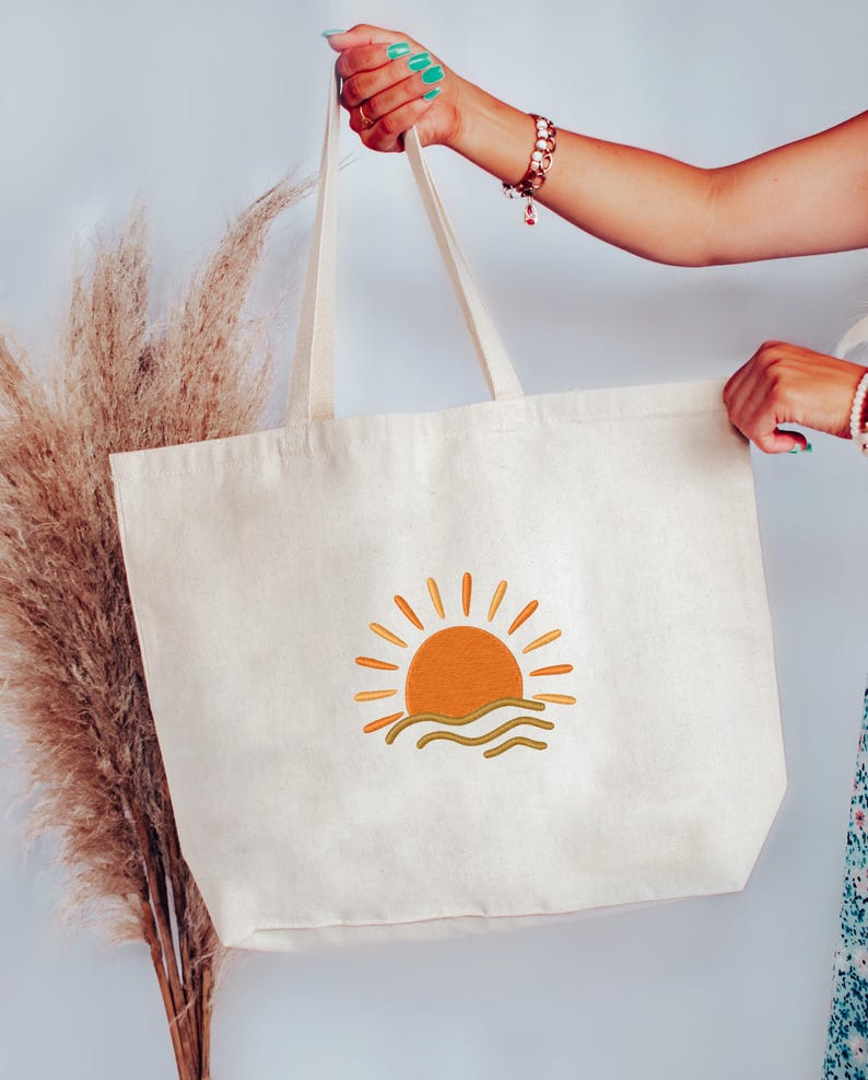 Embroidered Boho Sun Canvas Tote Bag, Embroidered Sunshine Tote Bag ...