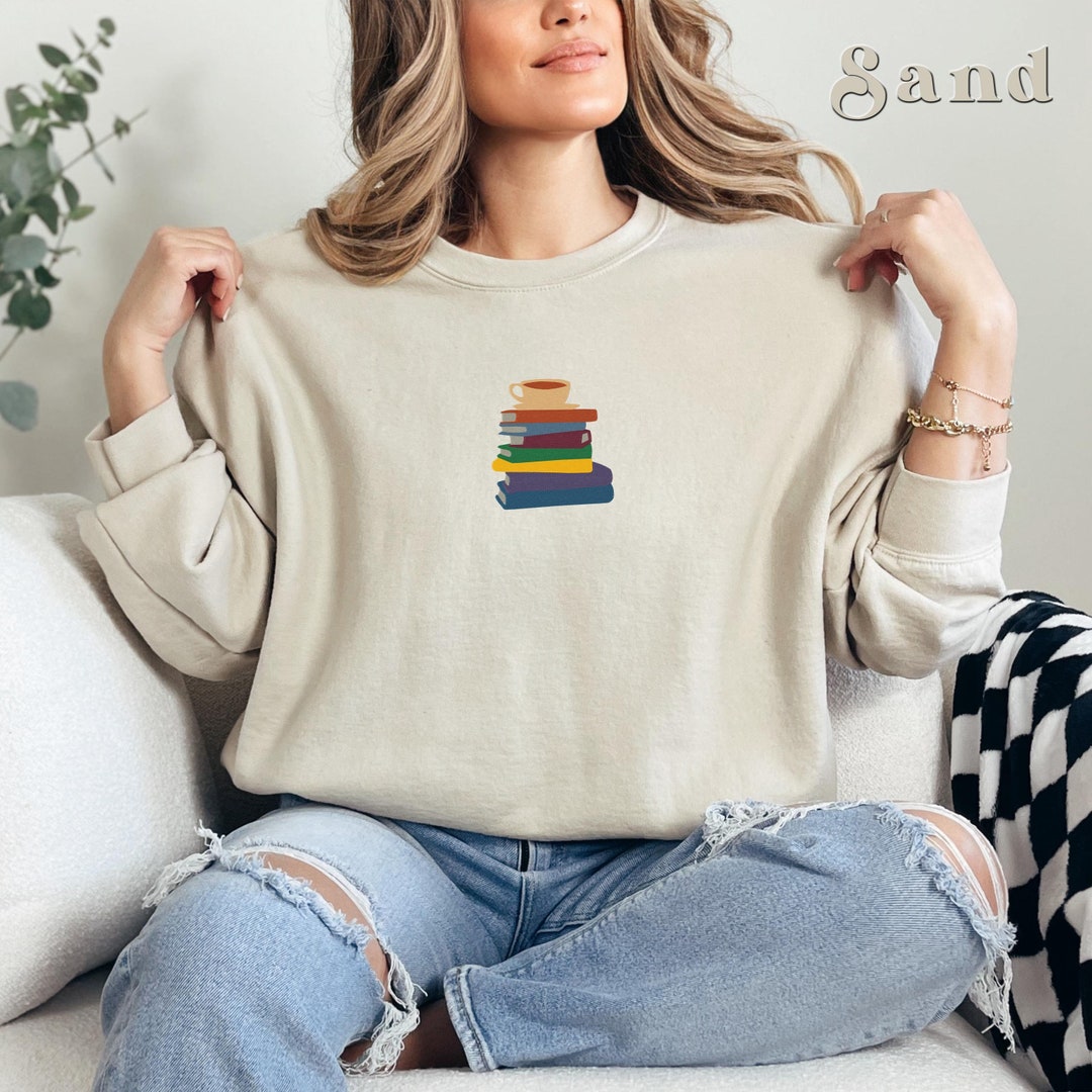 Embroidered Book Stack Sweater, Stack of Books Sweater, Book Lover ...