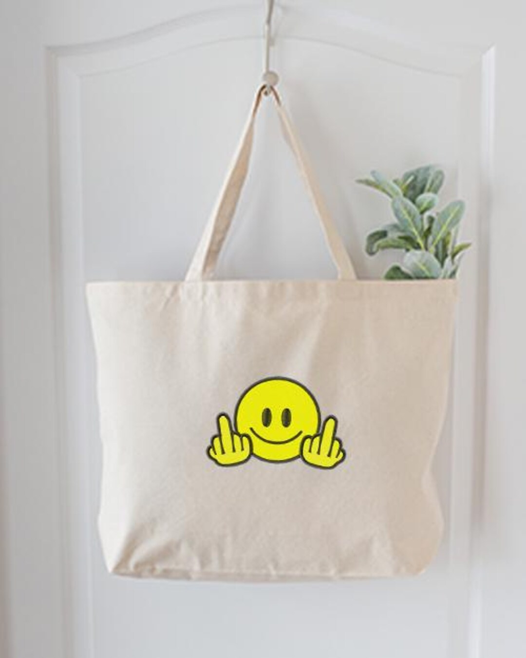 Embroidered Smiley Fingers Tote Bag, Cool Face Smiley Bag, Vintage ...